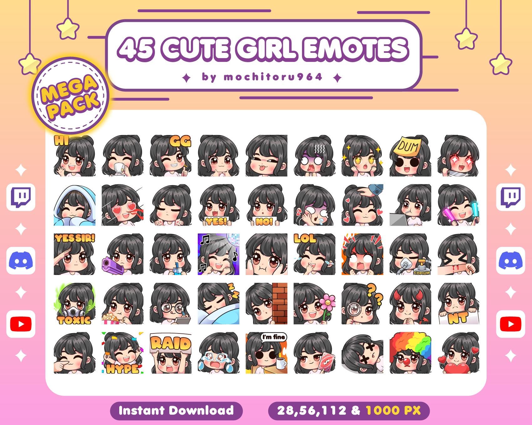 45 Cute Girl Mega Pack Emotes / Black Short Hair / Cute Girl / Black ...