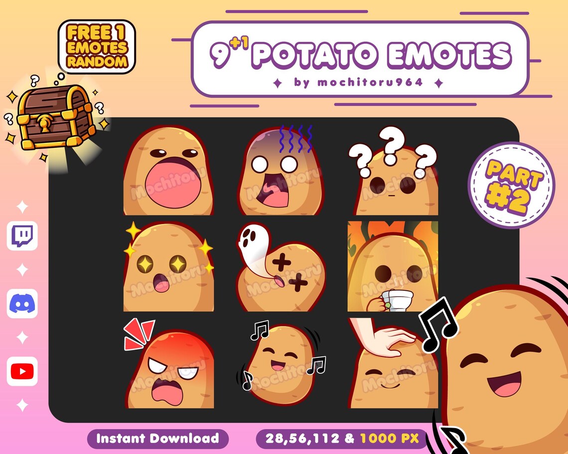 Cute Potato Emotes - Part 2 | 10 Kawaii Emotes for Twitch, Discord ...