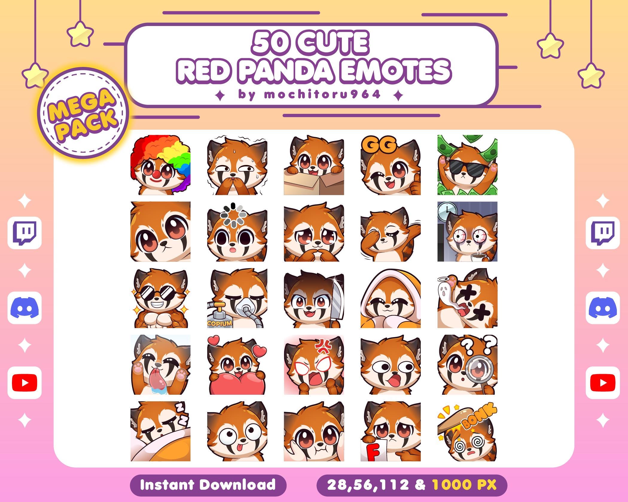 Twitch Emote: Cute Red Panda Emotes - Mega Pack 50 Emotes | Chibi ...