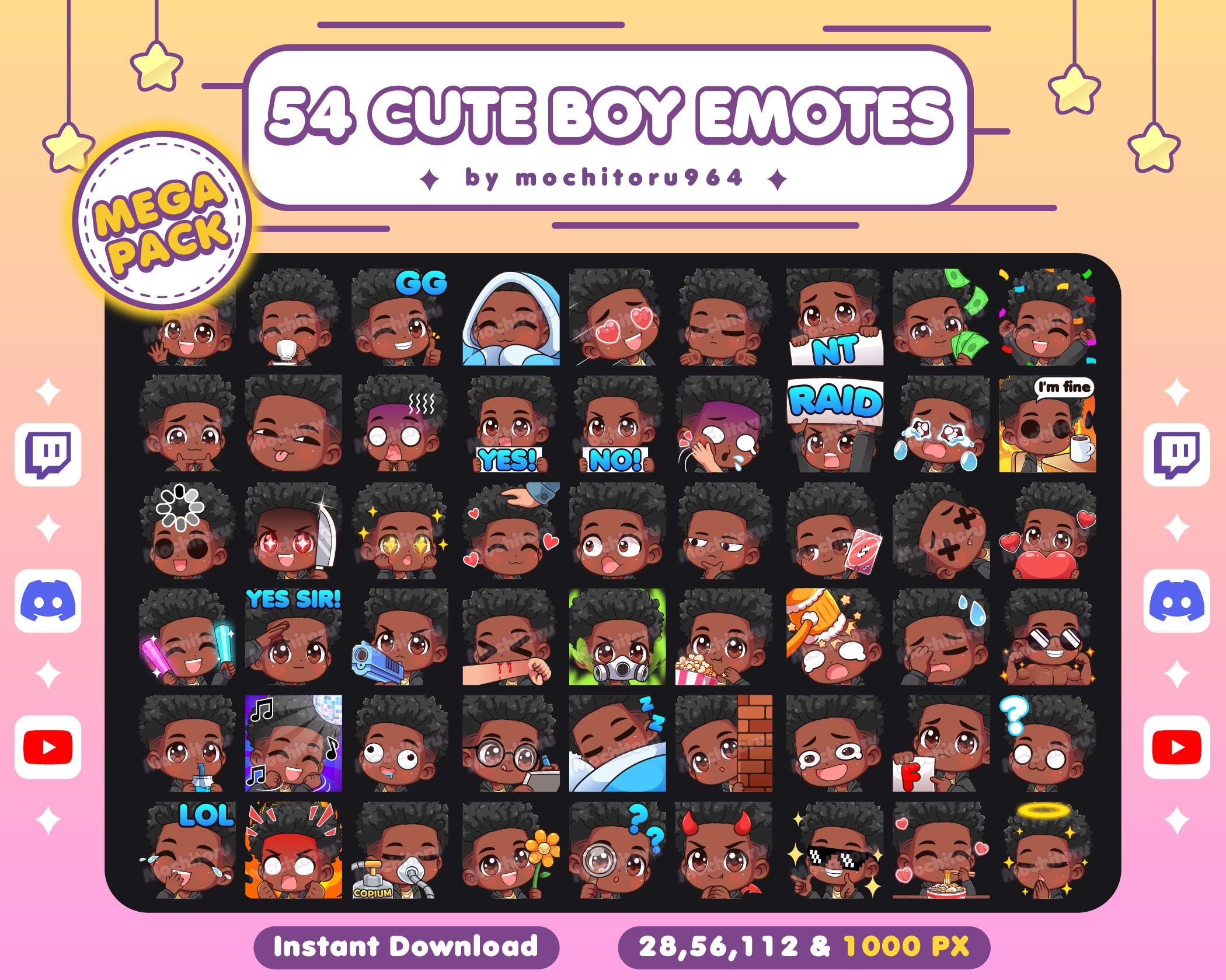 Twitch Emote - Cute Boy Emotes | 54 Boy Emotes, Mega Pack | Male Emotes ...