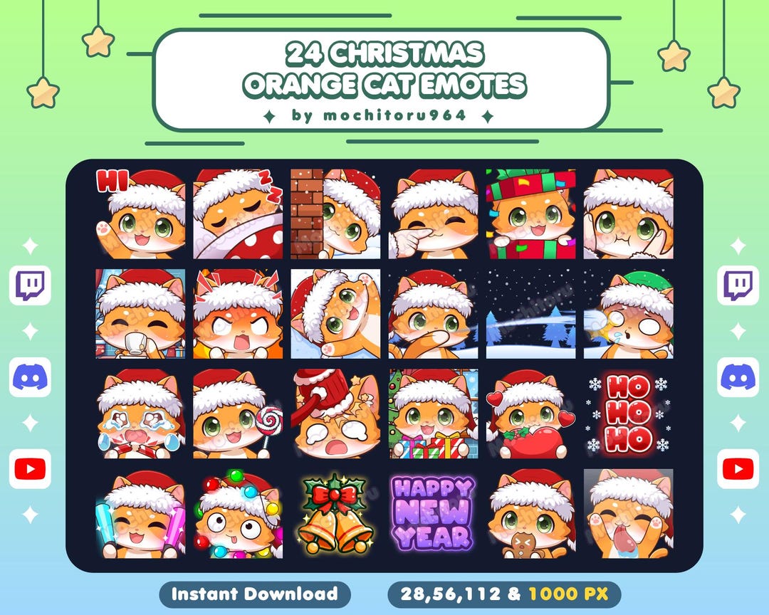24 Christmas Orange Cat Emotes | Chibi Cat | Cute Cat| Chibi Emotes ...