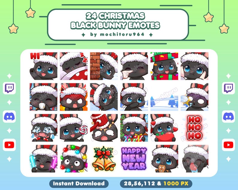 24 Christmas Black Bunny Emotes Chibi Bunny Cute Bunny Chibi Emotes ...