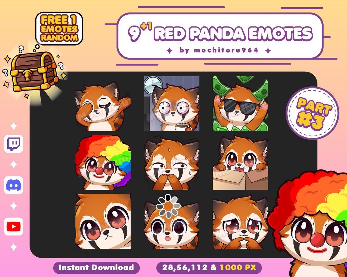 Twitch Emote: Cute Red Panda Emotes Part 3 / 9+1 Emotes / Chibi Emotes ...