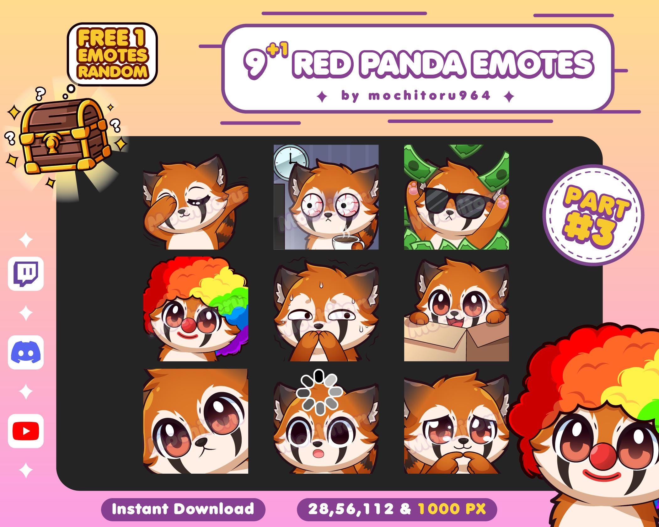 Twitch Emote: Cute Red Panda Emotes Part 3 / 9+1 Emotes / Chibi Emotes ...