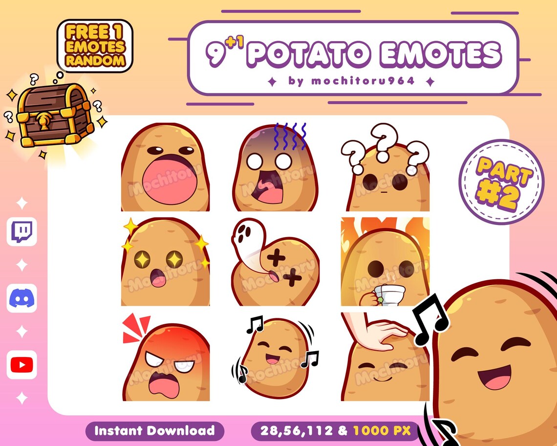 Cute Potato Emotes - Part 2 | 10 Kawaii Emotes for Twitch, Discord ...