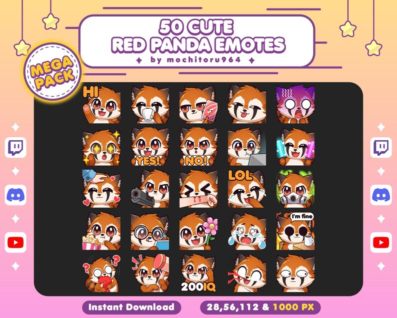 Twitch Emote: Cute Red Panda Emotes - Mega Pack 50 Emotes | Chibi ...