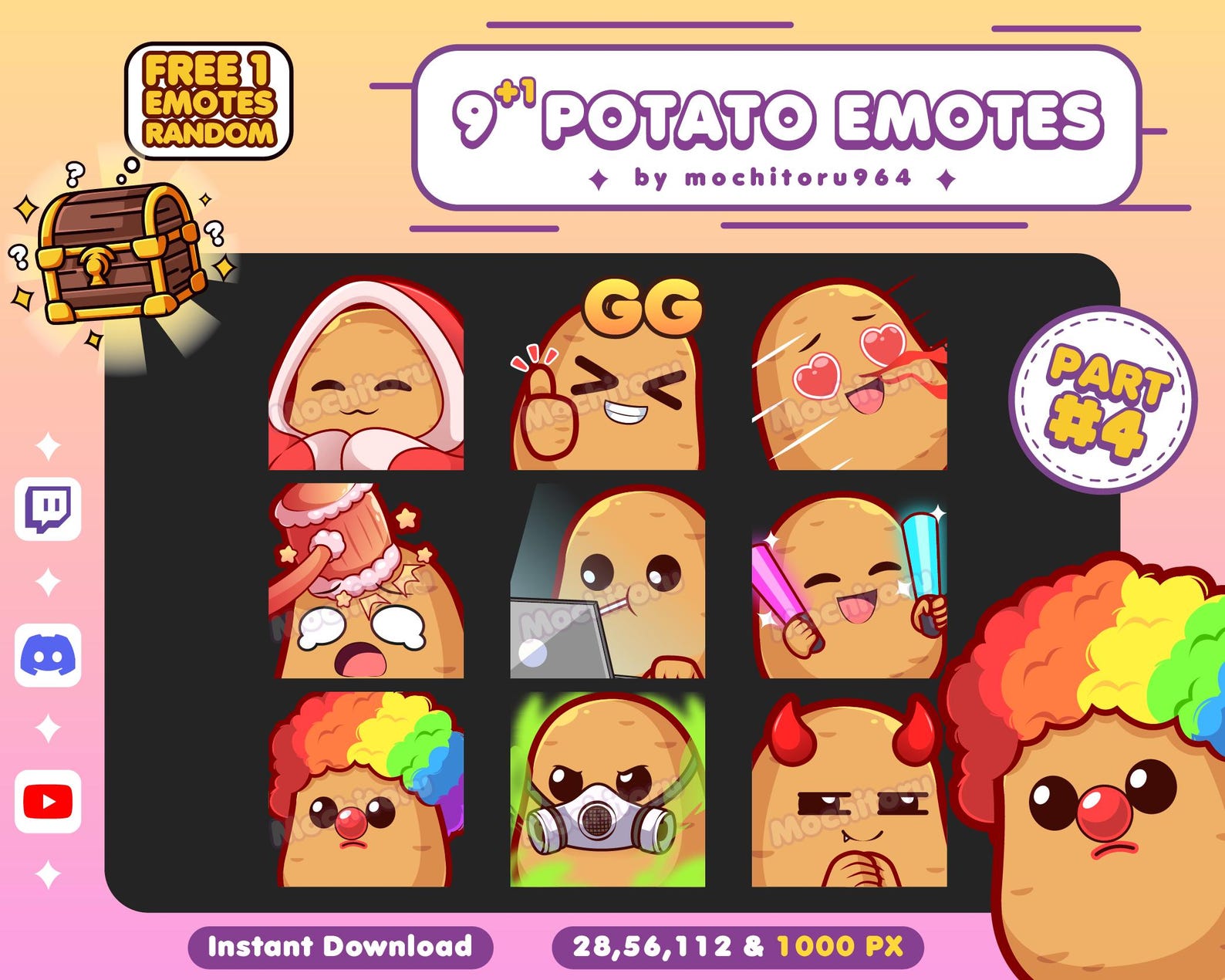 Cute Potato Emotes - Part 4 | 10 Kawaii Emotes for Twitch, Discord ...