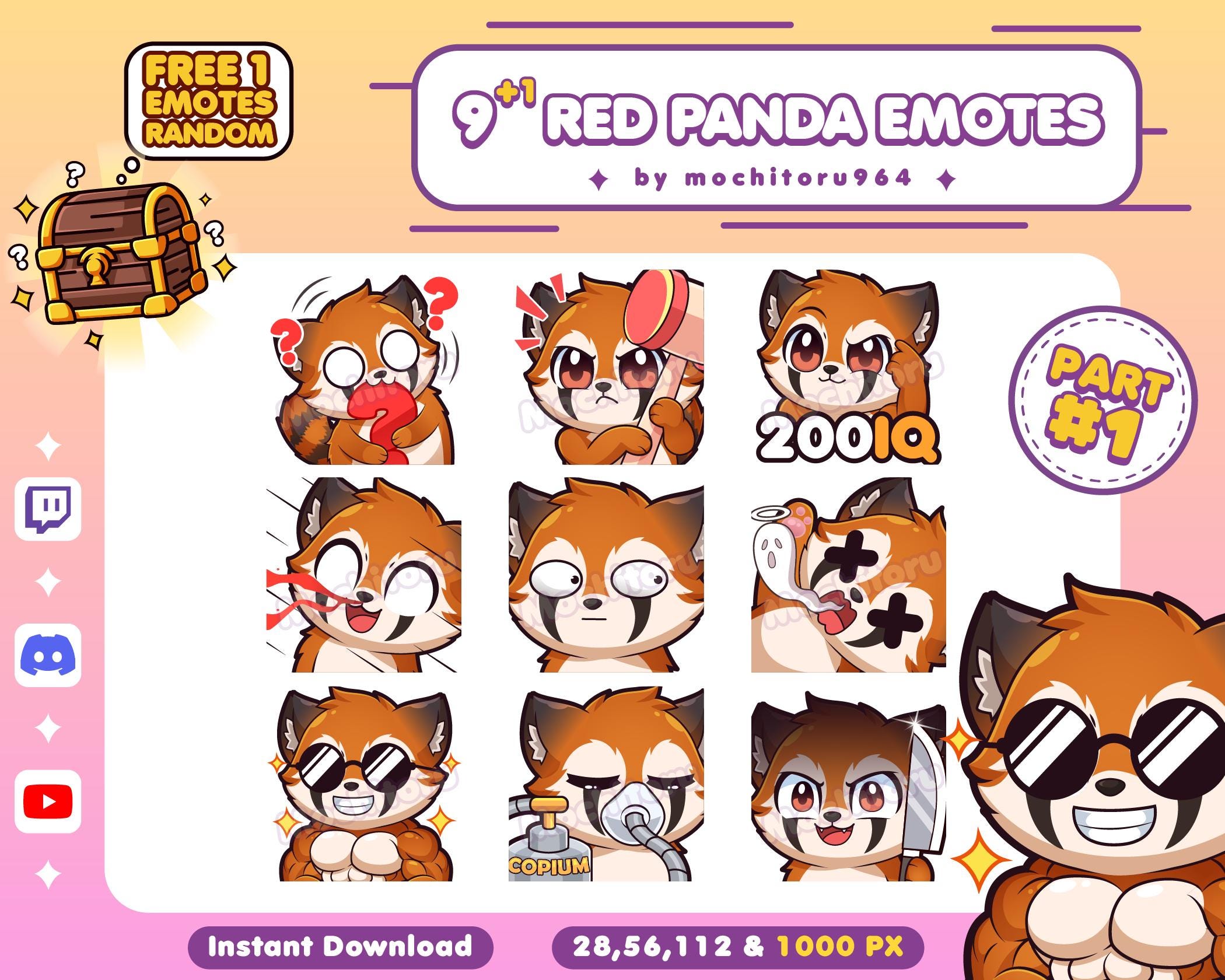 Twitch Emote: Cute Red Panda Emotes Part 1 / 9+1 Emotes / Chibi Emotes ...