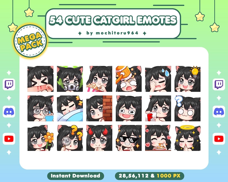Twitch Emote - Cute Catgirl Emotes | 54 Catgirl Emotes, Mega Pack ...
