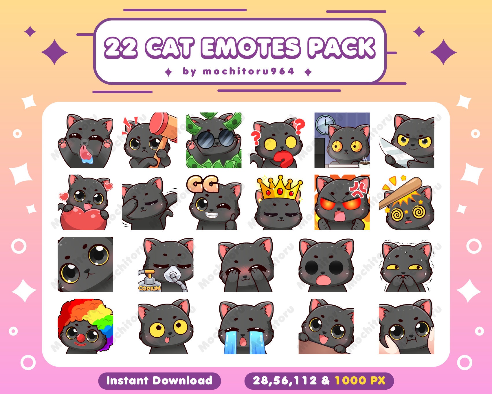 Cute Cat Emotes , 22+3 Black Cat Emotes, Twitch Emotes, Discord Emotes ...