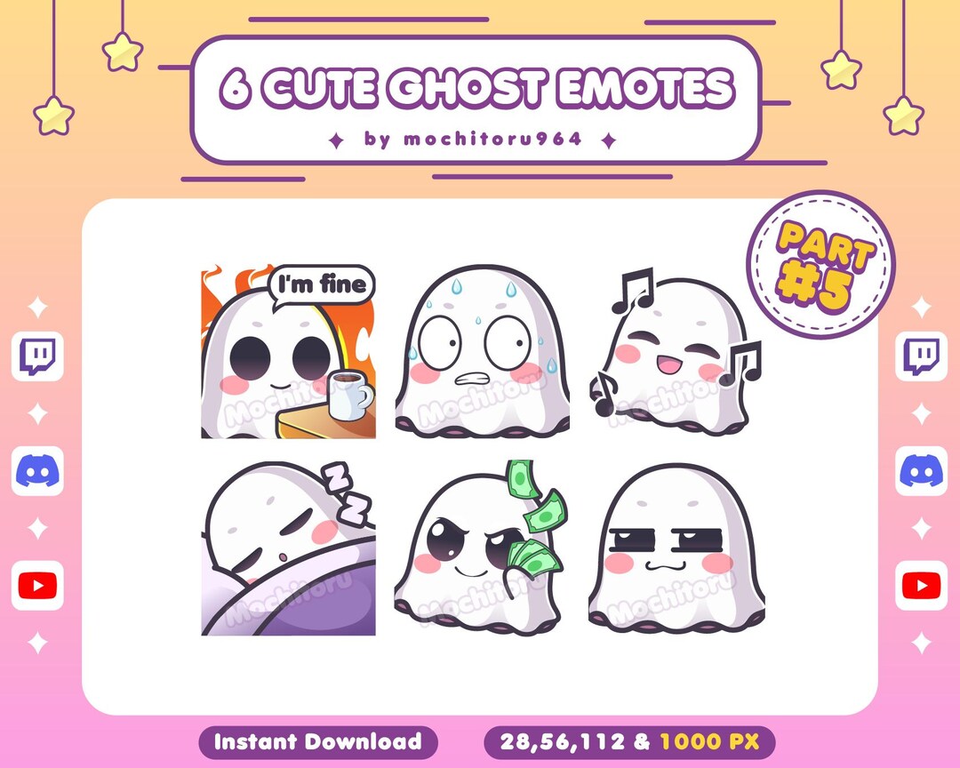 6x Cute Ghost Emotes Part 5 / Chibi Emotes / Halloween Emotes / Cute ...
