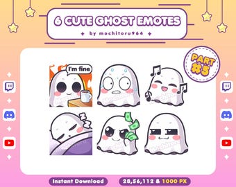 6x Cute Ghost Emotes Part 4 / Chibi Emotes / Kawaii Ghost / Cute ...