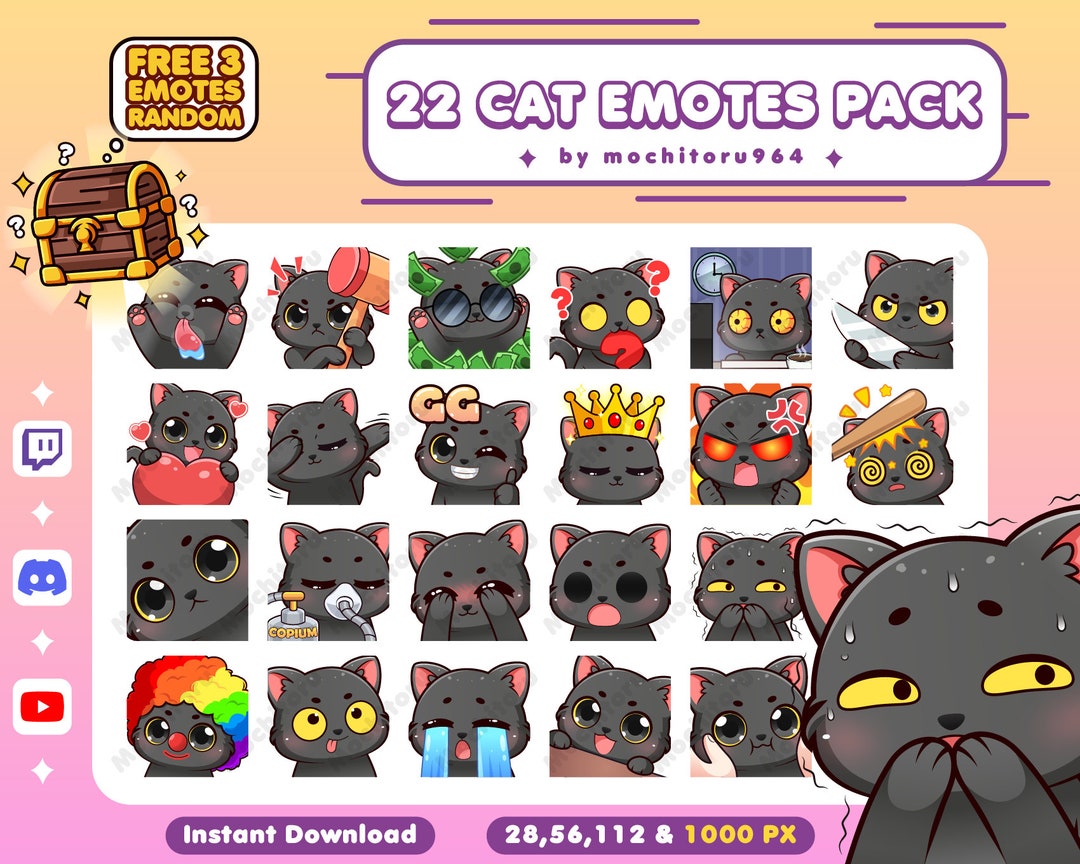 Cute Cat Emotes , 22+3 Black Cat Emotes, Twitch Emotes, Discord Emotes ...