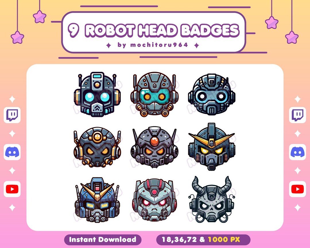 Twitch Badges / Robot Head Badges / 9 Badges / Mecha / Badges Robot ...