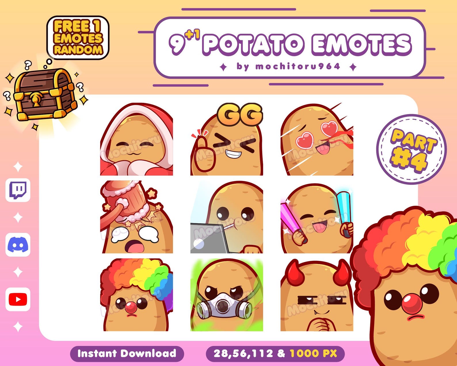 Cute Potato Emotes - Part 4 | 10 Kawaii Emotes for Twitch, Discord ...