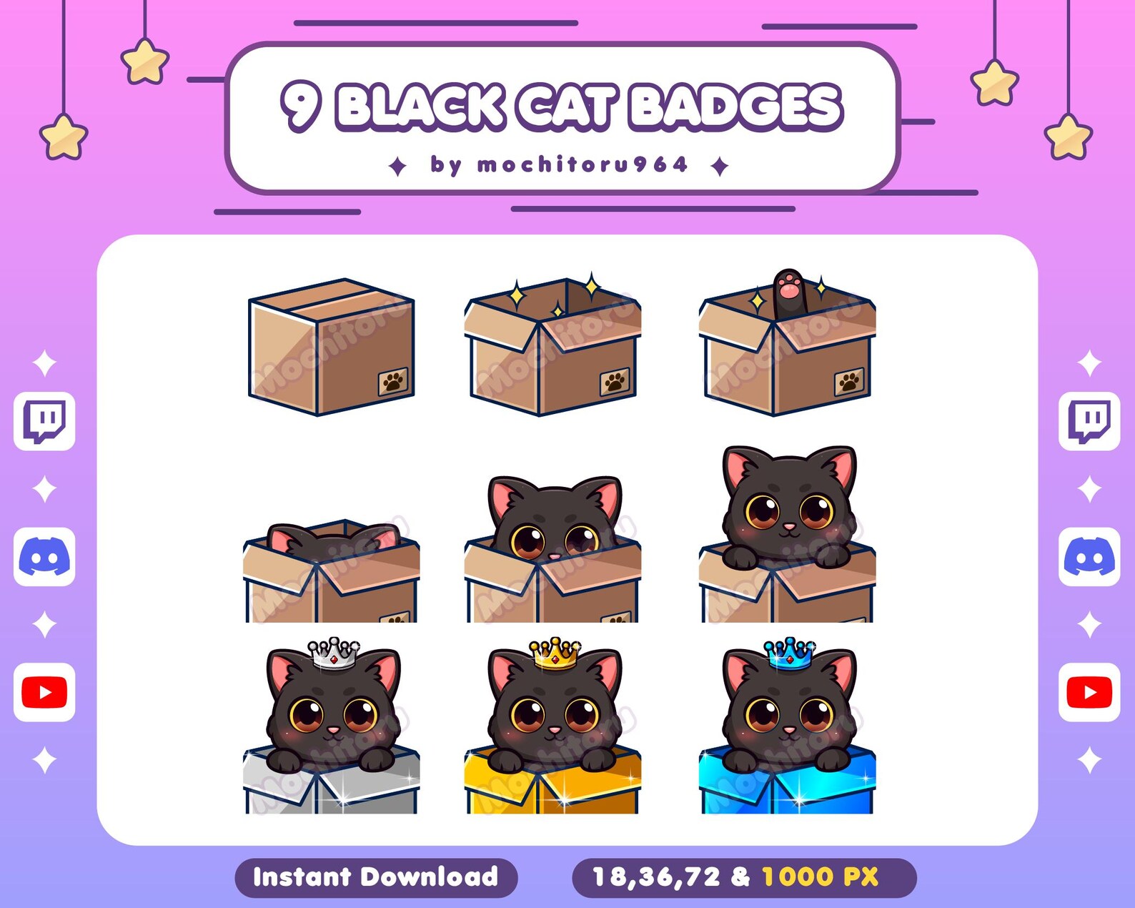 Twitch Badges / Black Cat Badges / 9 Badges / Kitten / Kawaii Cat ...