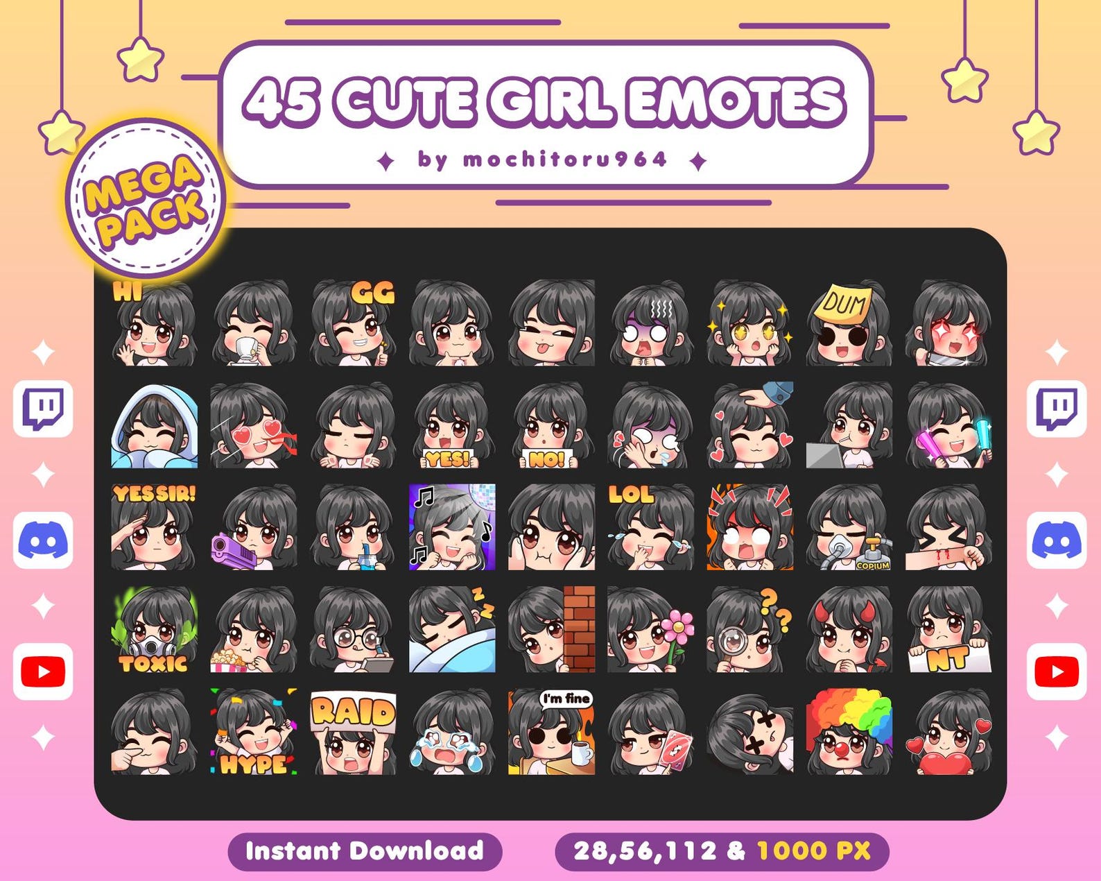 45 Cute Girl Mega Pack Emotes / Black Short Hair / Cute Girl / Black ...