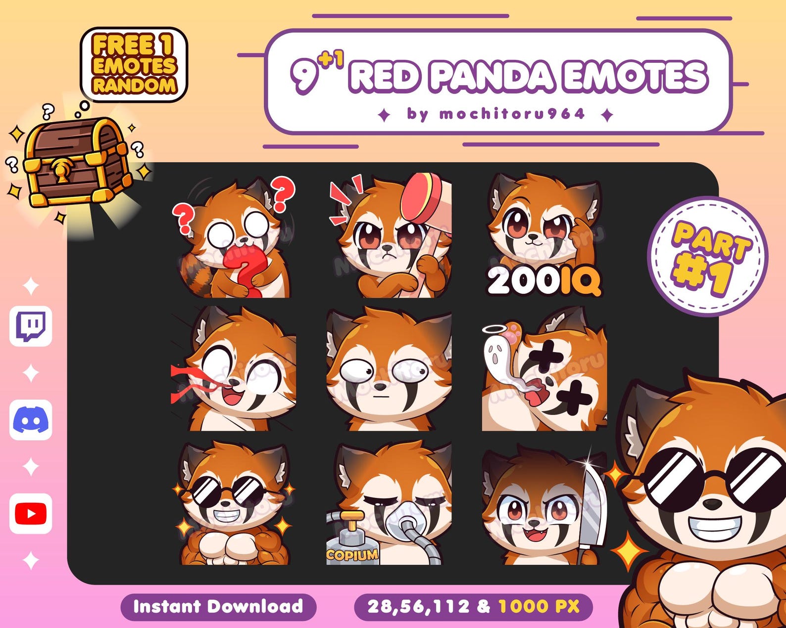Twitch Emote: Cute Red Panda Emotes Part 1 / 9+1 Emotes / Chibi Emotes ...