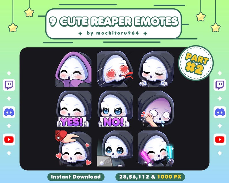 Cute Grim Reaper Emotes | 9 Reaper Emotes Part 2 | Twitch Emote | Skull ...