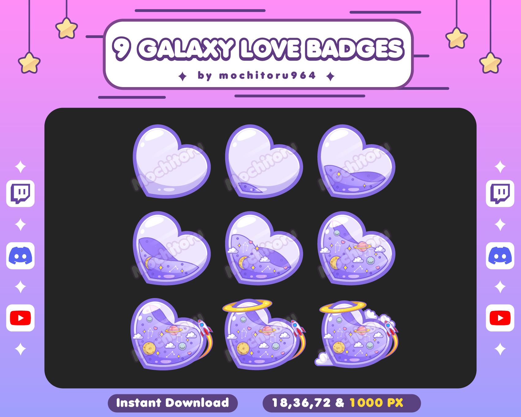 Twitch Badges - Galaxy Love Badges Set of 9 | Space Badges for Twitch ...