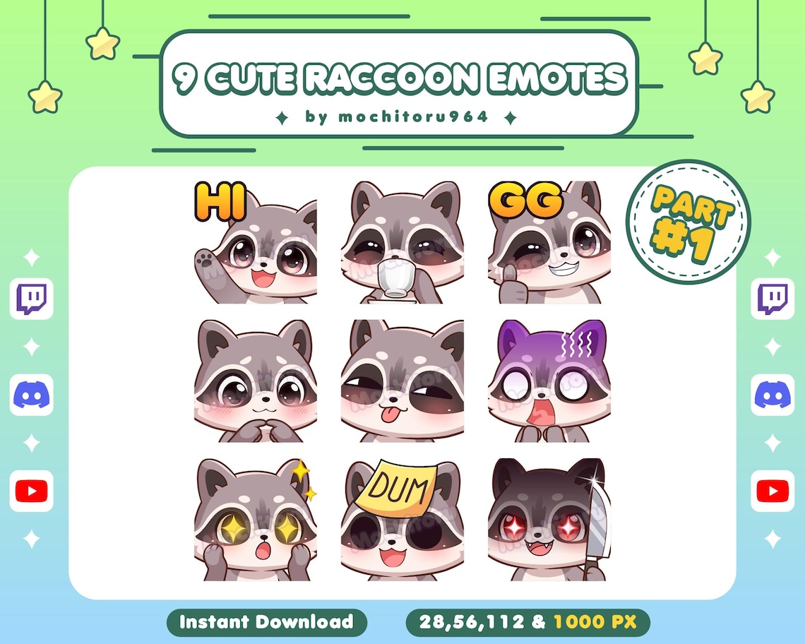 Twitch Emote - Cute Raccoon Emotes | 9 Raccoon Emotes Part 1 | Chibi ...