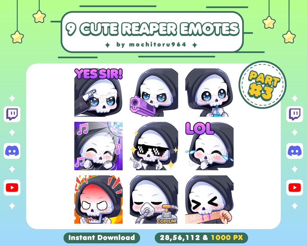 Cute Grim Reaper Emotes | 9 Reaper Emotes Part 3 | Twitch Emote | Skull ...