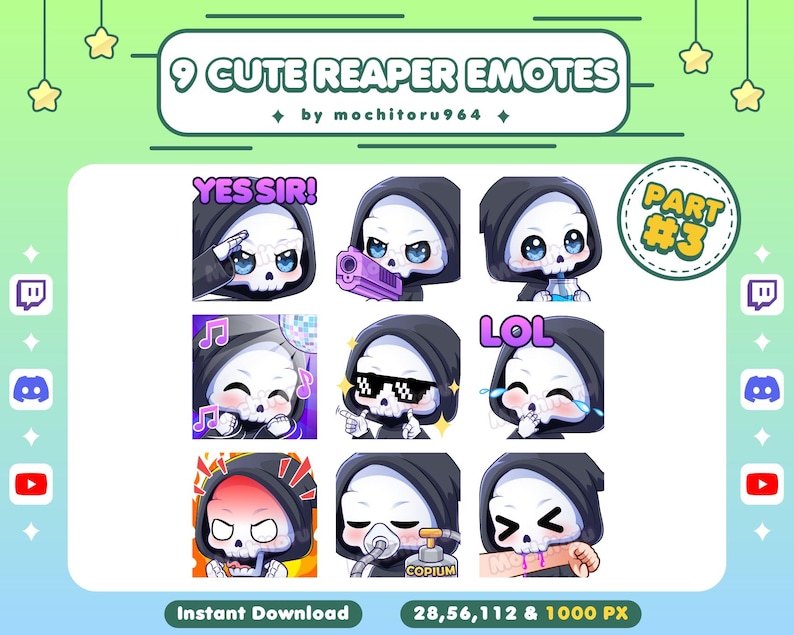 Cute Grim Reaper Emotes | 9 Reaper Emotes Part 3 | Twitch Emote | Skull ...