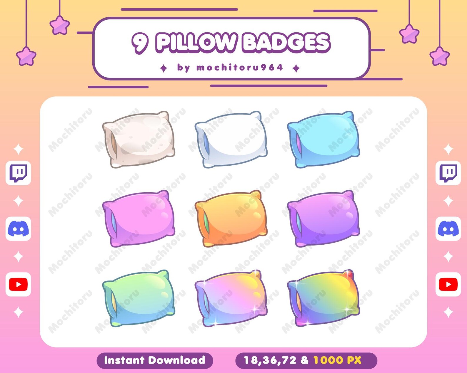 Twitch Badges / Pillow Badges / 9 Badges / Youtube Badges / Discord Badges / Pillow Color / Cozy ...