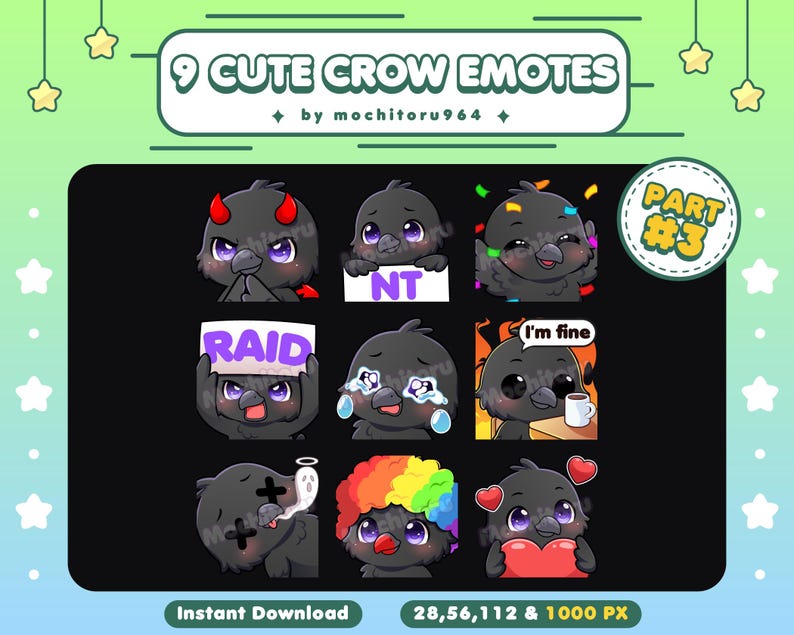 Twitch Emote - Cute Crow Emotes | 9 Raven Emotes Part 3 | Chibi Crow ...