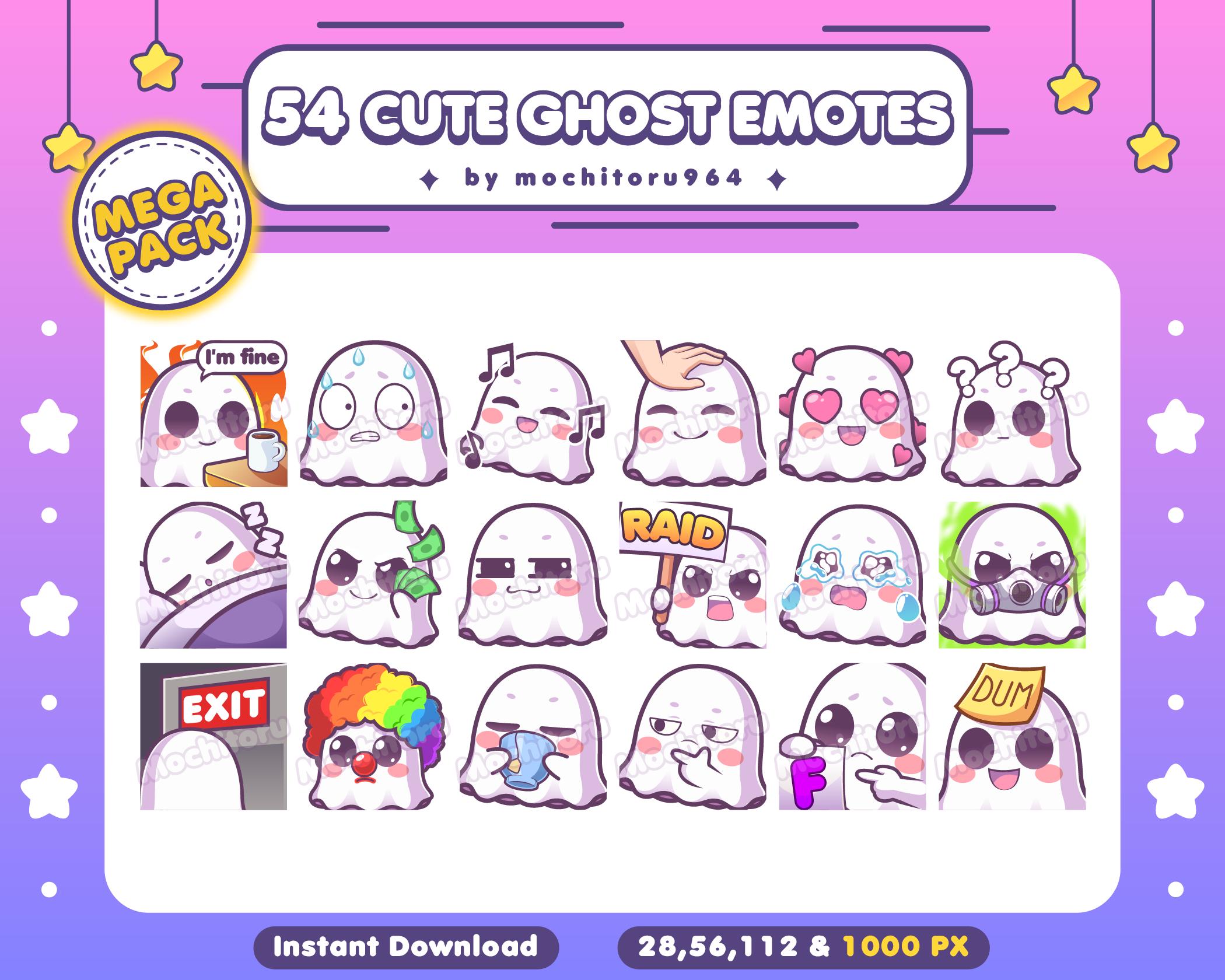 Twitch Emote - Cute Ghost Emotes | Mega Pack Emotes | Kawaii Spooky ...