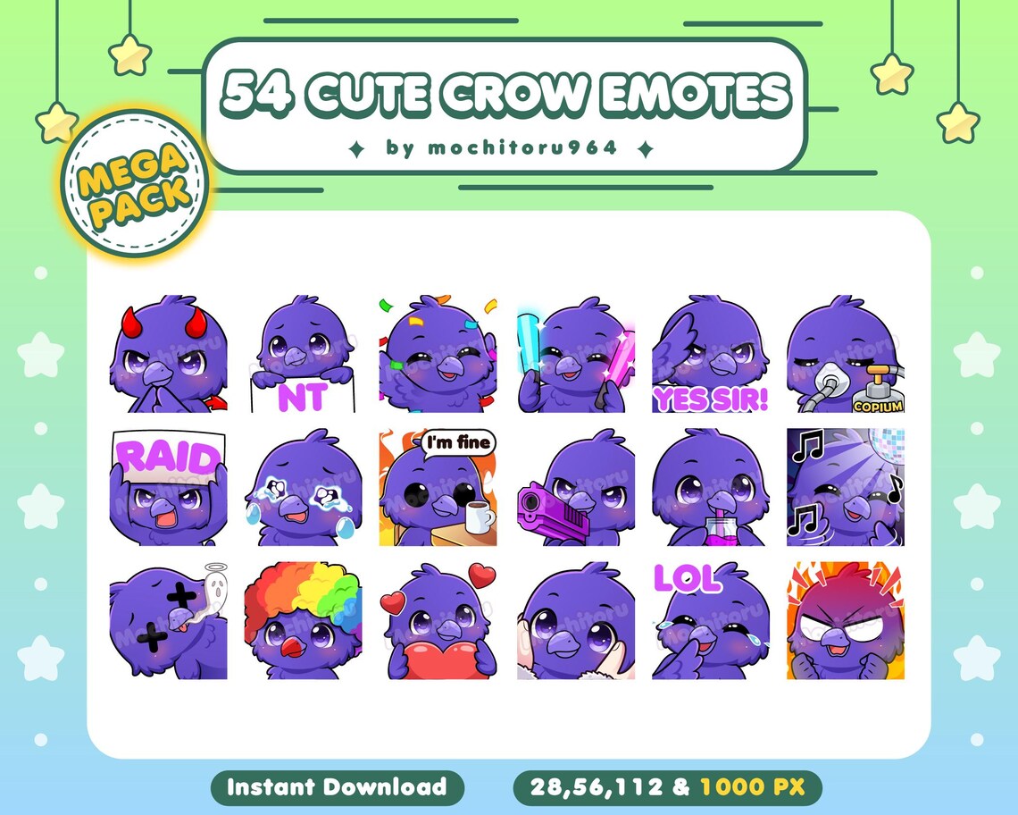 Twitch Emote - Cute Crow Emotes | 54 Raven Emotes Mega Pack | Kawaii ...
