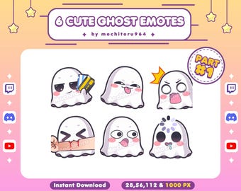 6x Cute Ghost Emotes Part 4 / Chibi Emotes / Kawaii Ghost / Cute ...