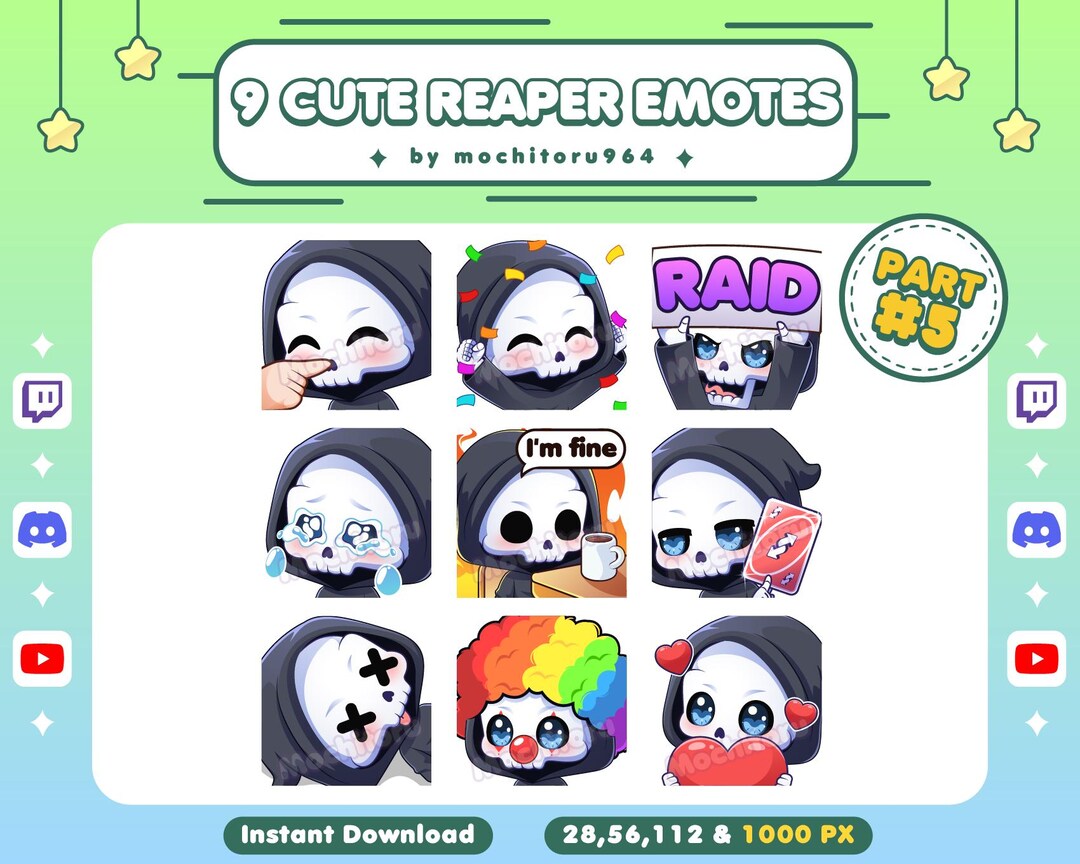 Cute Grim Reaper Emotes | 9 Reaper Emotes Part 5 | Twitch Emote | Skull ...