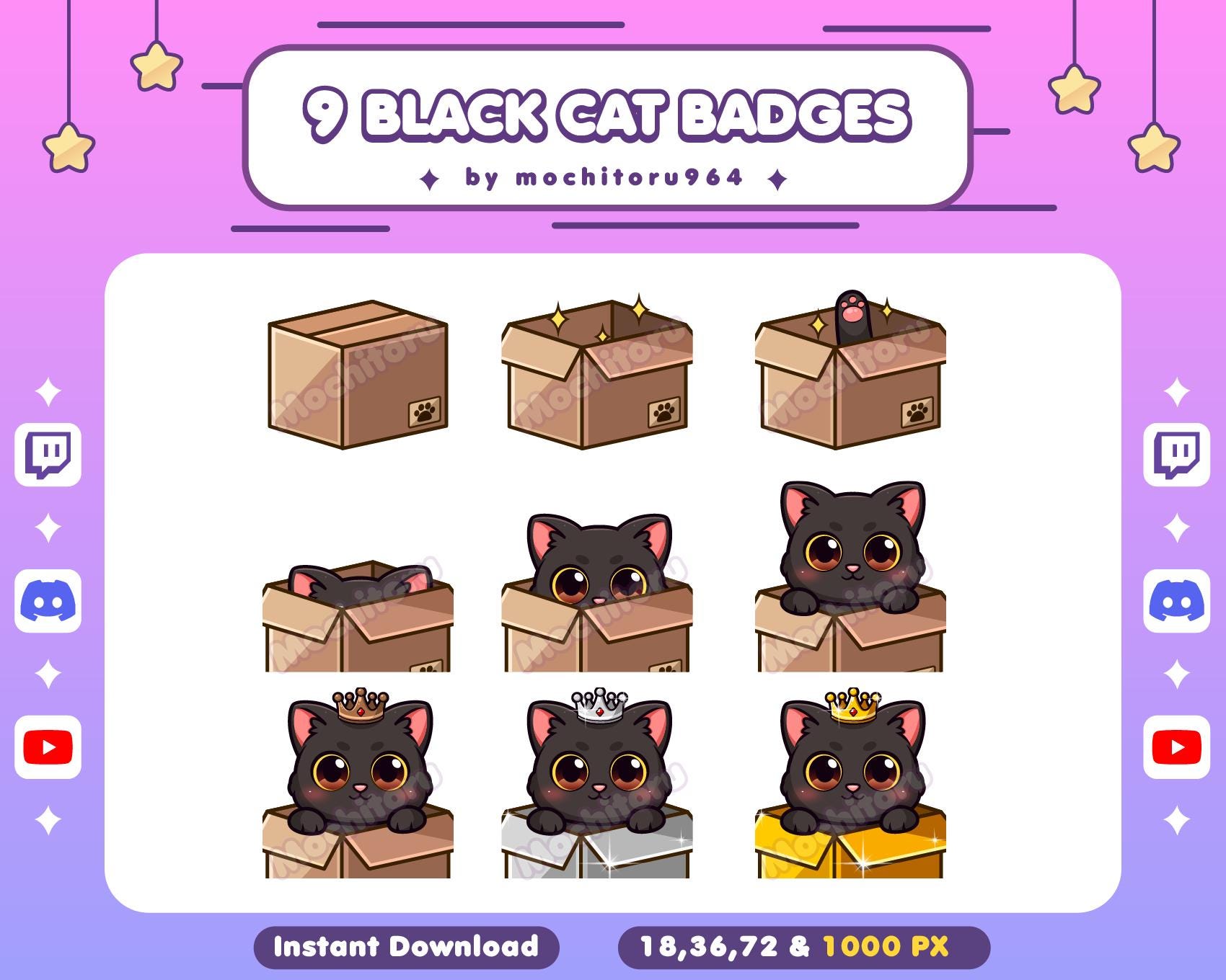 Twitch Badges / Black Cat Badges / 9 Badges / Cat / Kawaii Cat / Emotes ...