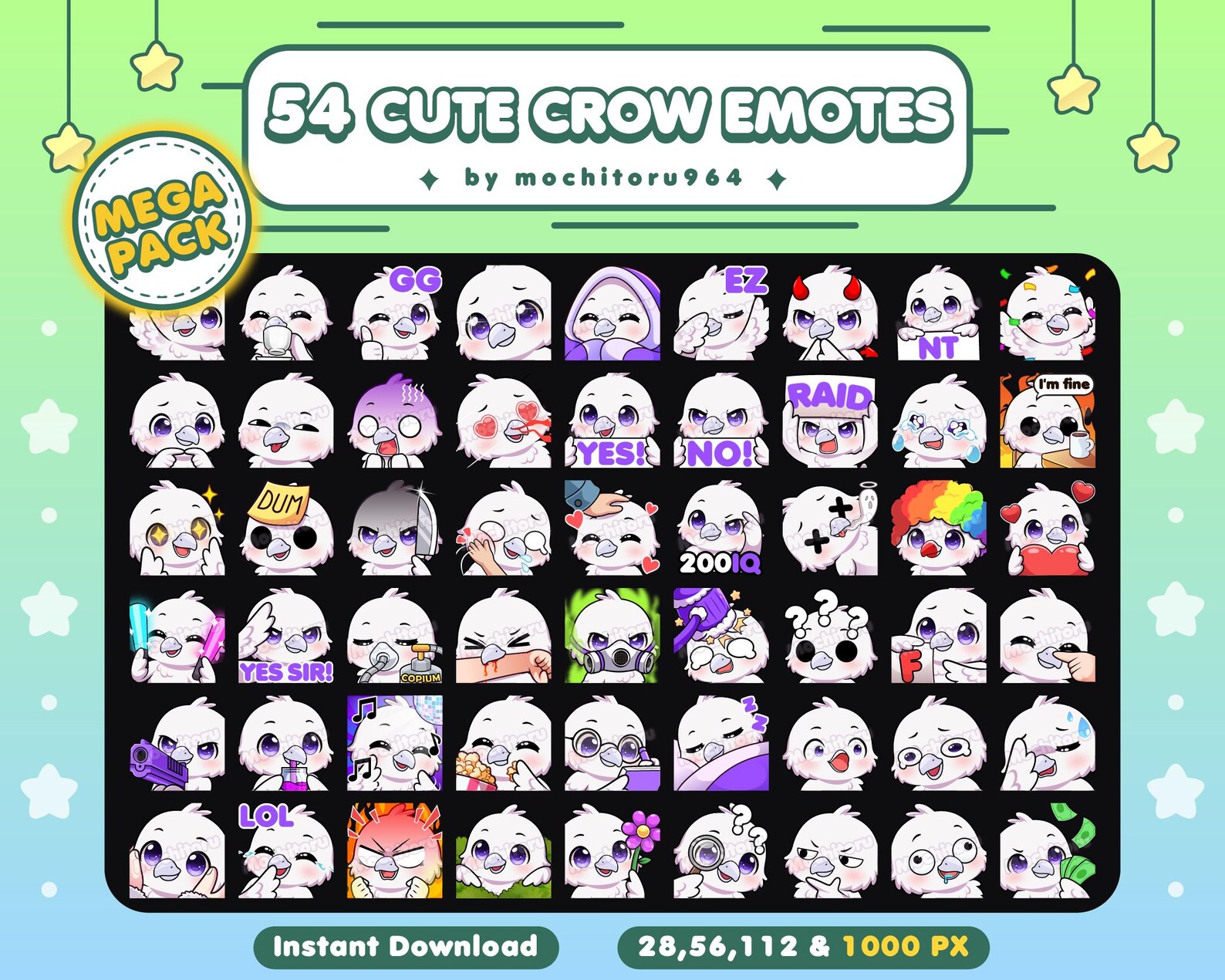 Twitch Emote - Cute Crow Emotes | 54 Raven Emotes Mega Pack | Kawaii ...