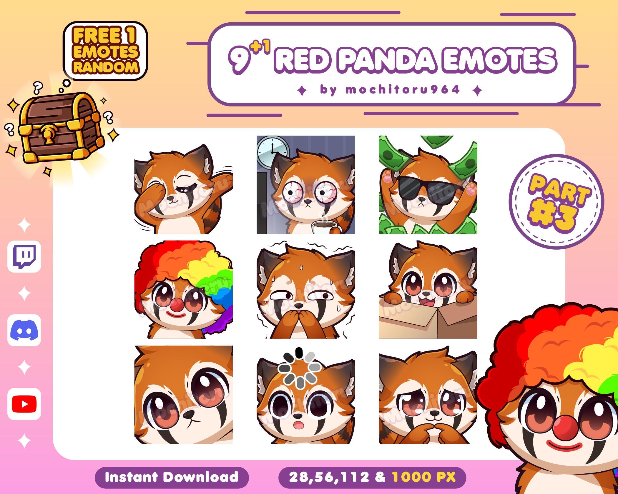 Twitch Emote: Cute Red Panda Emotes Part 3 / 9+1 Emotes / Chibi Emotes ...