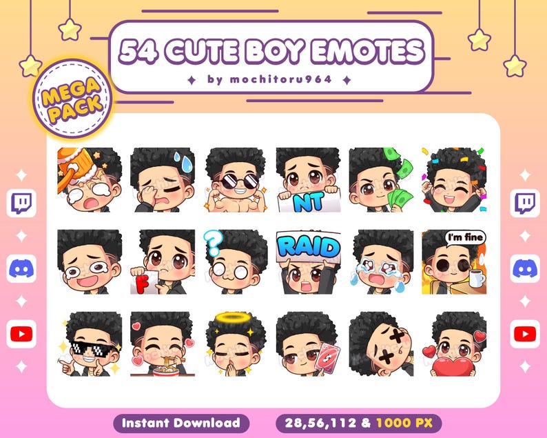 Twitch Emote - Cute Boy Emotes | 54 Boy Emotes, Mega Pack | Male Emotes ...