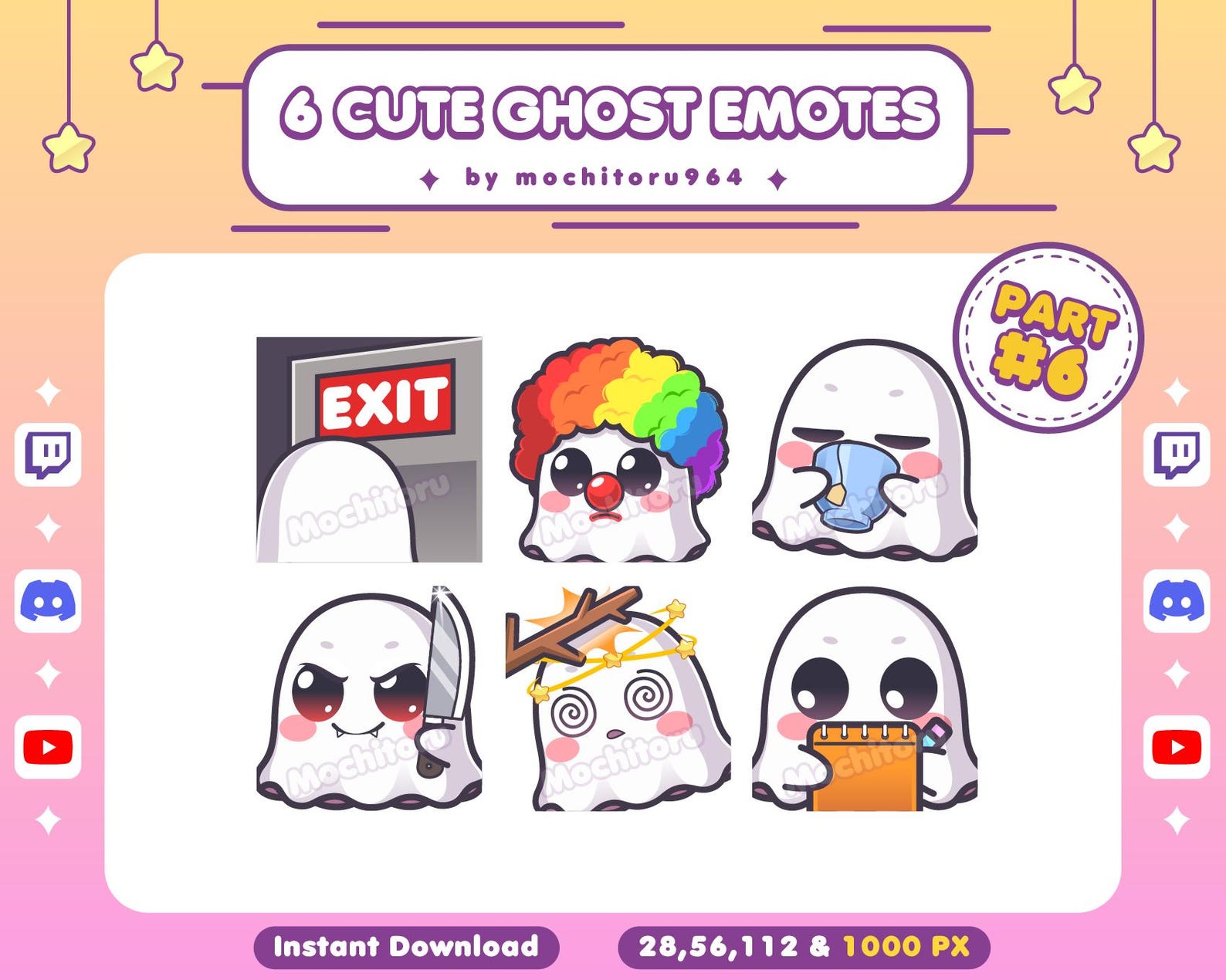 6x Cute Ghost Emotes Part 6 / Chibi Emotes / Kawaii Ghost / Cute Ghost ...