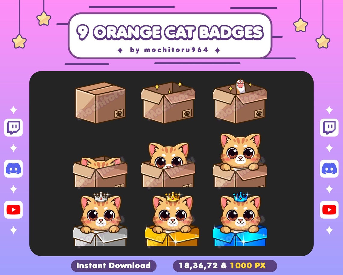 Twitch Badges - Orange Cat Badges / 9 Badges / Animal / Kawaii Cat ...