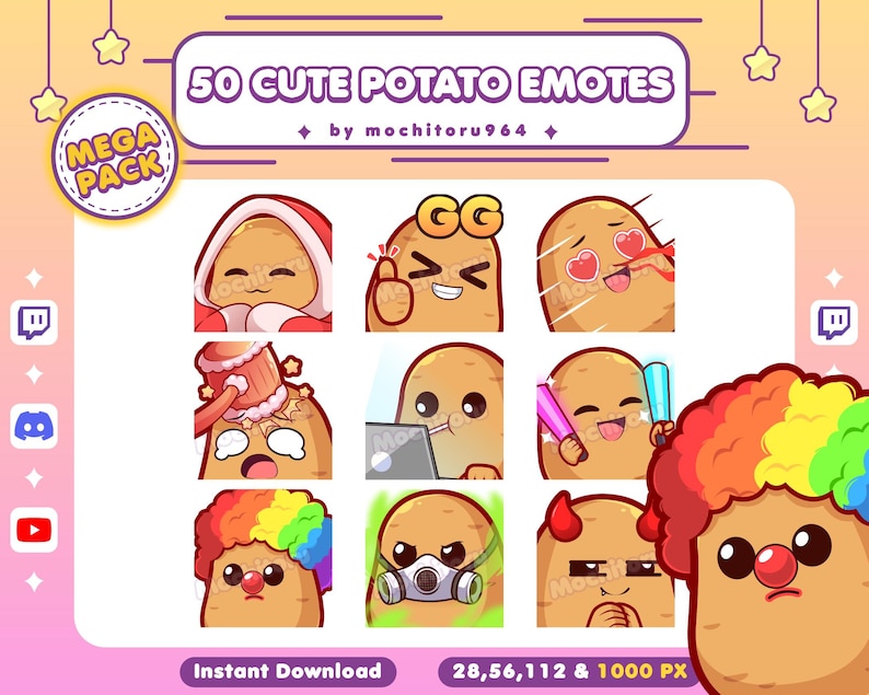 Twitch Emote - Cute Potato Emotes Mega Pack | 50 Kawaii Emotes for ...