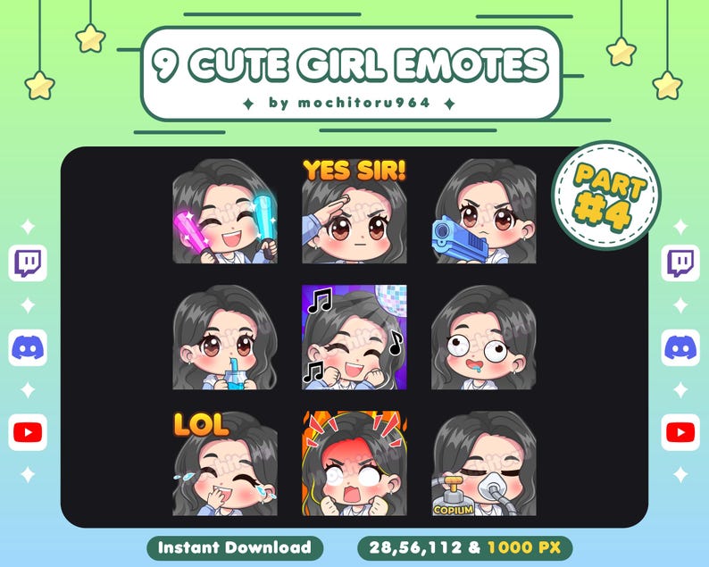 Twitch Emote - Cute Girl Emotes | 9 Girl Emotes Part 4 | Chibi Girl ...