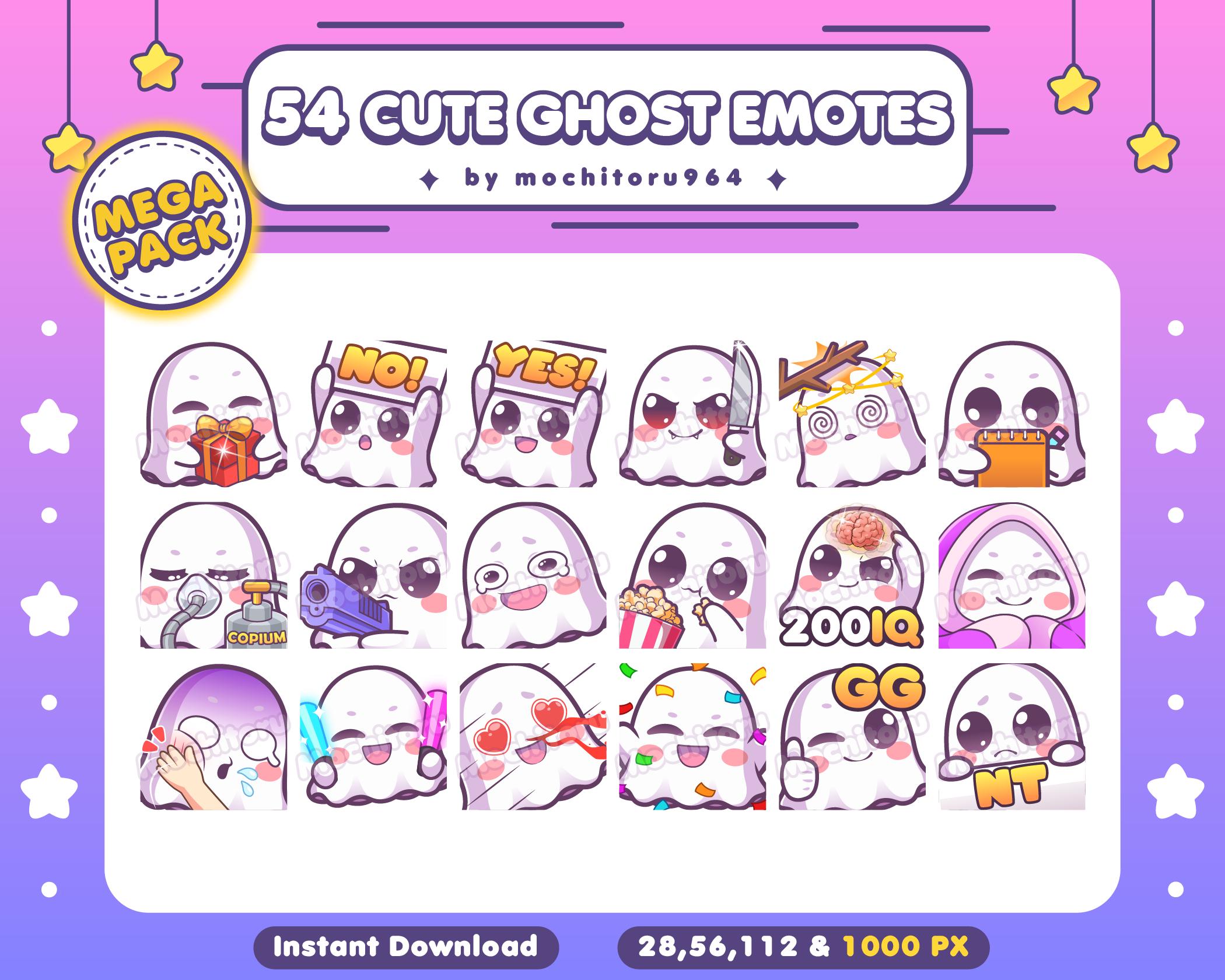 Twitch Emote - Cute Ghost Emotes | Mega Pack Emotes | Kawaii Spooky ...