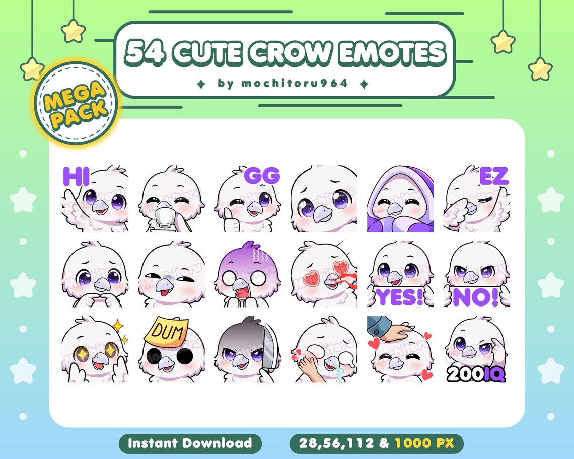 Twitch Emote - Cute Crow Emotes | 54 Raven Emotes Mega Pack | Kawaii ...