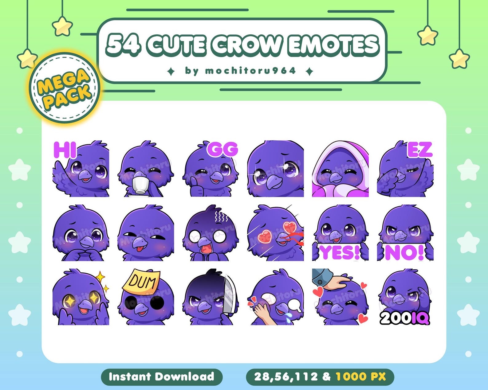 Twitch Emote - Cute Crow Emotes | 54 Raven Emotes Mega Pack | Kawaii ...