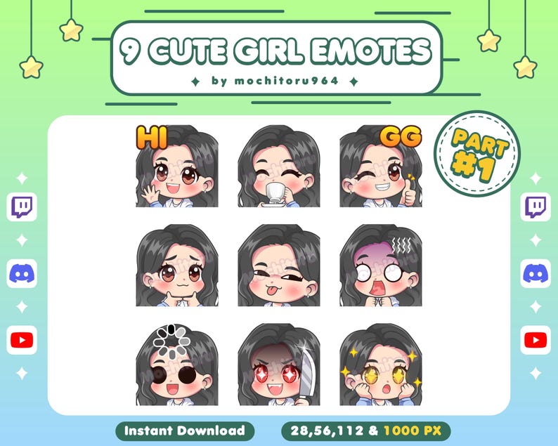Twitch Emote - Cute Girl Emotes | 9 Girl Emotes Part 1 | Chibi Girl ...