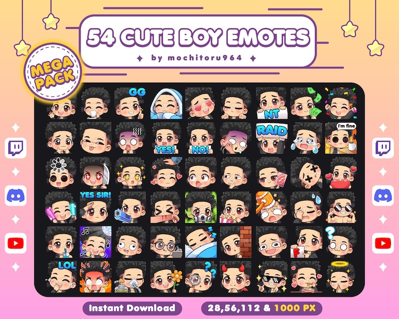 Twitch Emote - Cute Boy Emotes | 54 Boy Emotes, Mega Pack | Male Emotes ...