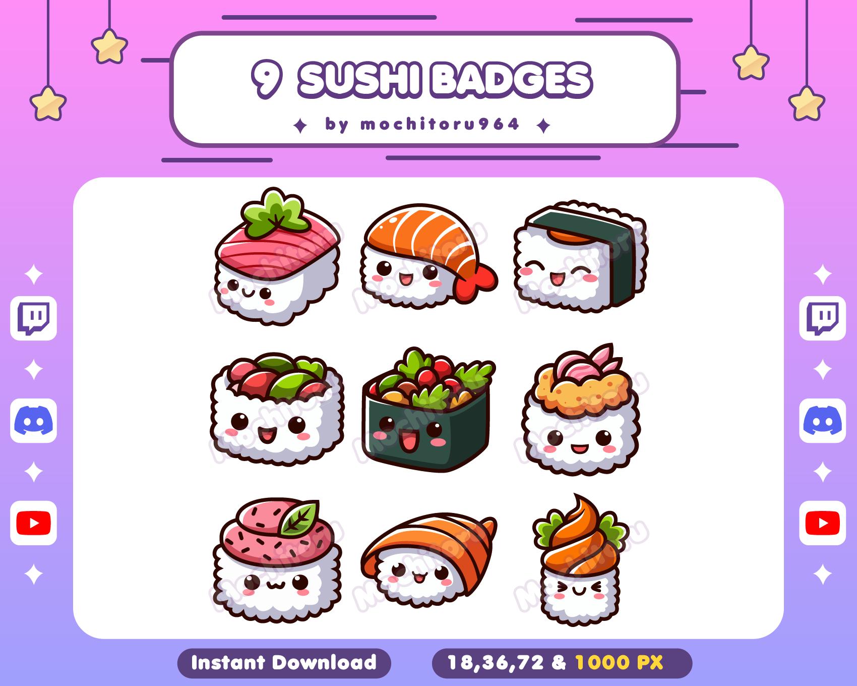 Twitch Badges / Sushi Badges / 9 Badges / Sushi / Kawaii Sushi / Emotes ...
