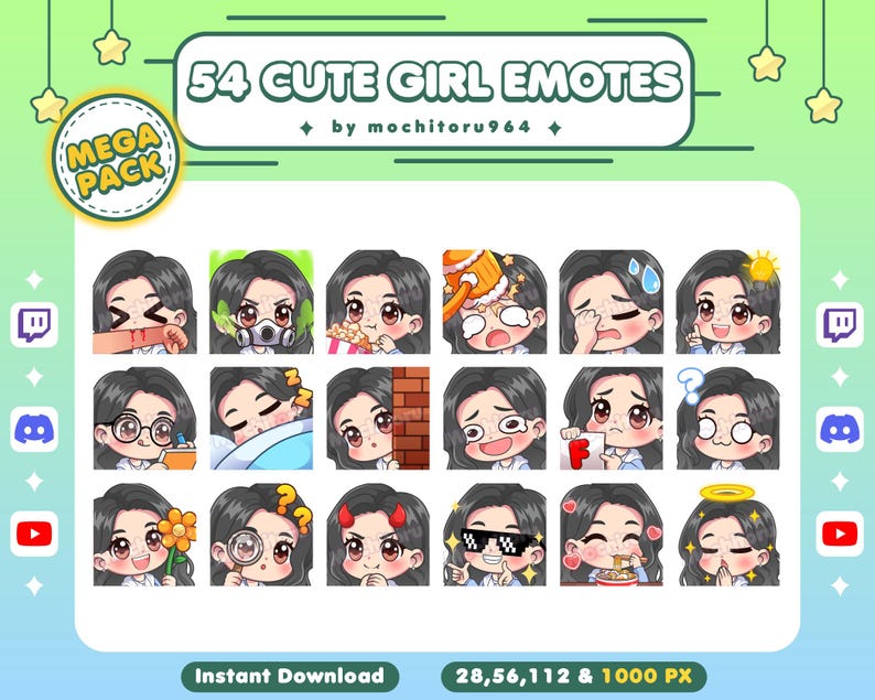 Twitch Emote - Cute Girl Emotes | 54 Girl Mega Pack Emotes | Chibi Girl ...