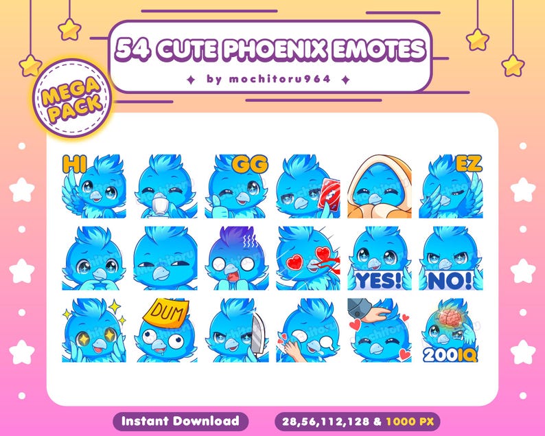 Twitch Emotes - Cute Blue Phoenix Emotes | Mega Pack Emotes | Kawaii ...