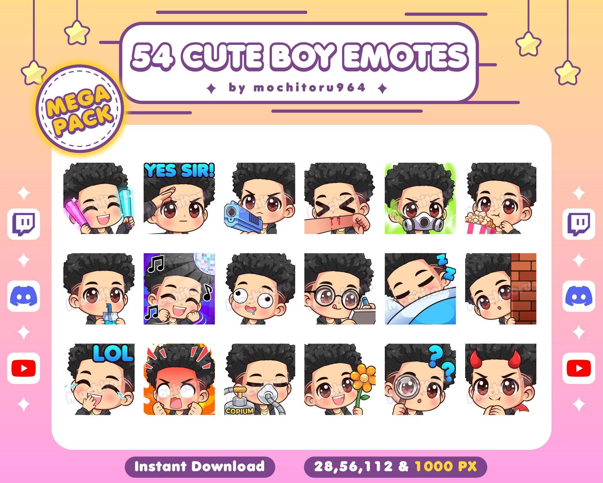Twitch Emote - Cute Boy Emotes | 54 Boy Emotes, Mega Pack | Male Emotes ...